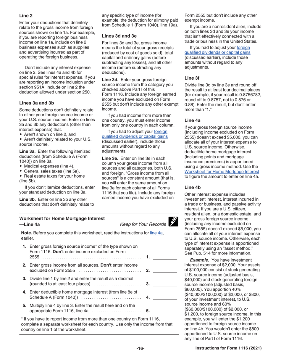 Download Instructions for IRS Form 1116 Foreign Tax Credit (Individual, Estate, or Trust) PDF ...