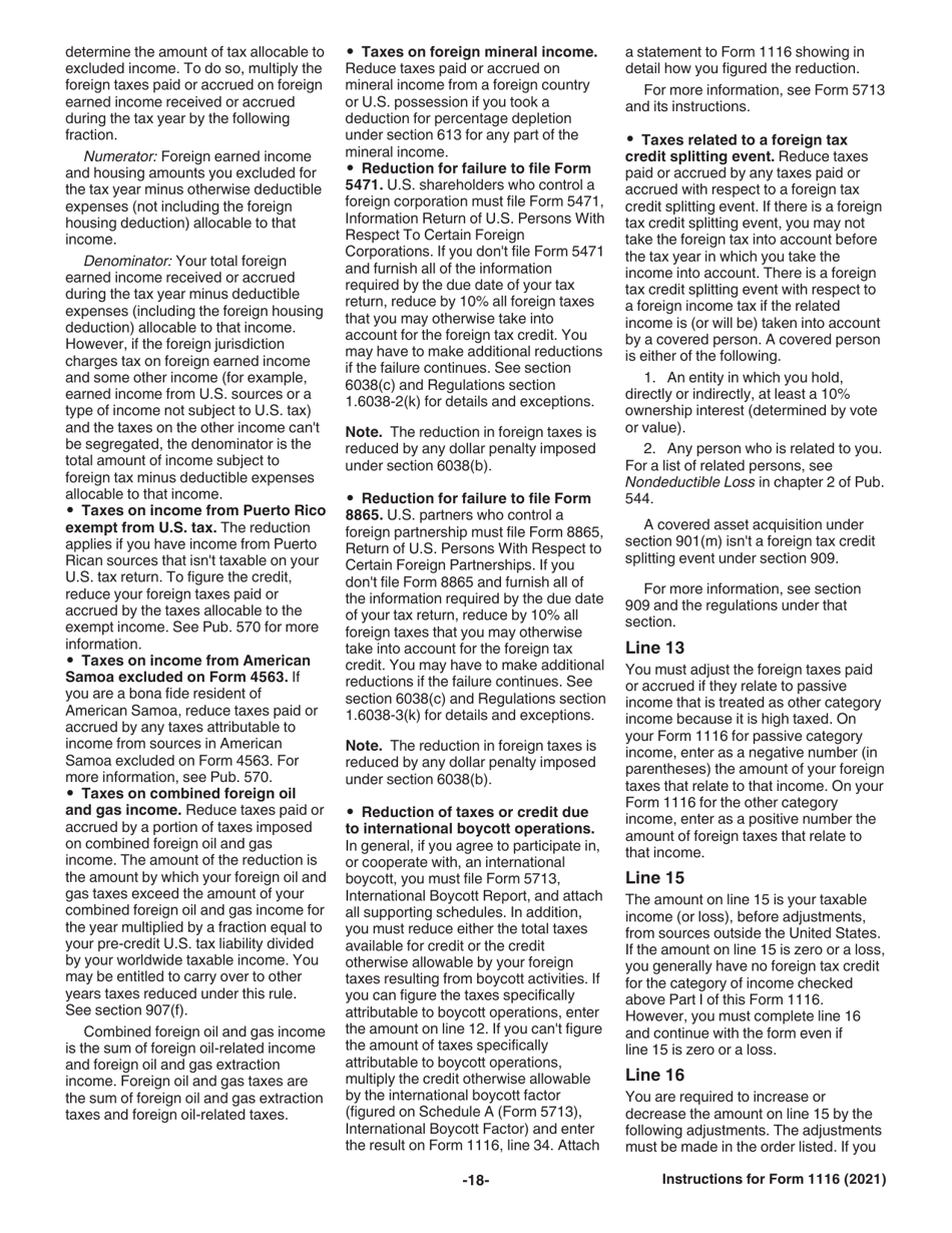 Download Instructions for IRS Form 1116 Foreign Tax Credit (Individual, Estate, or Trust) PDF ...