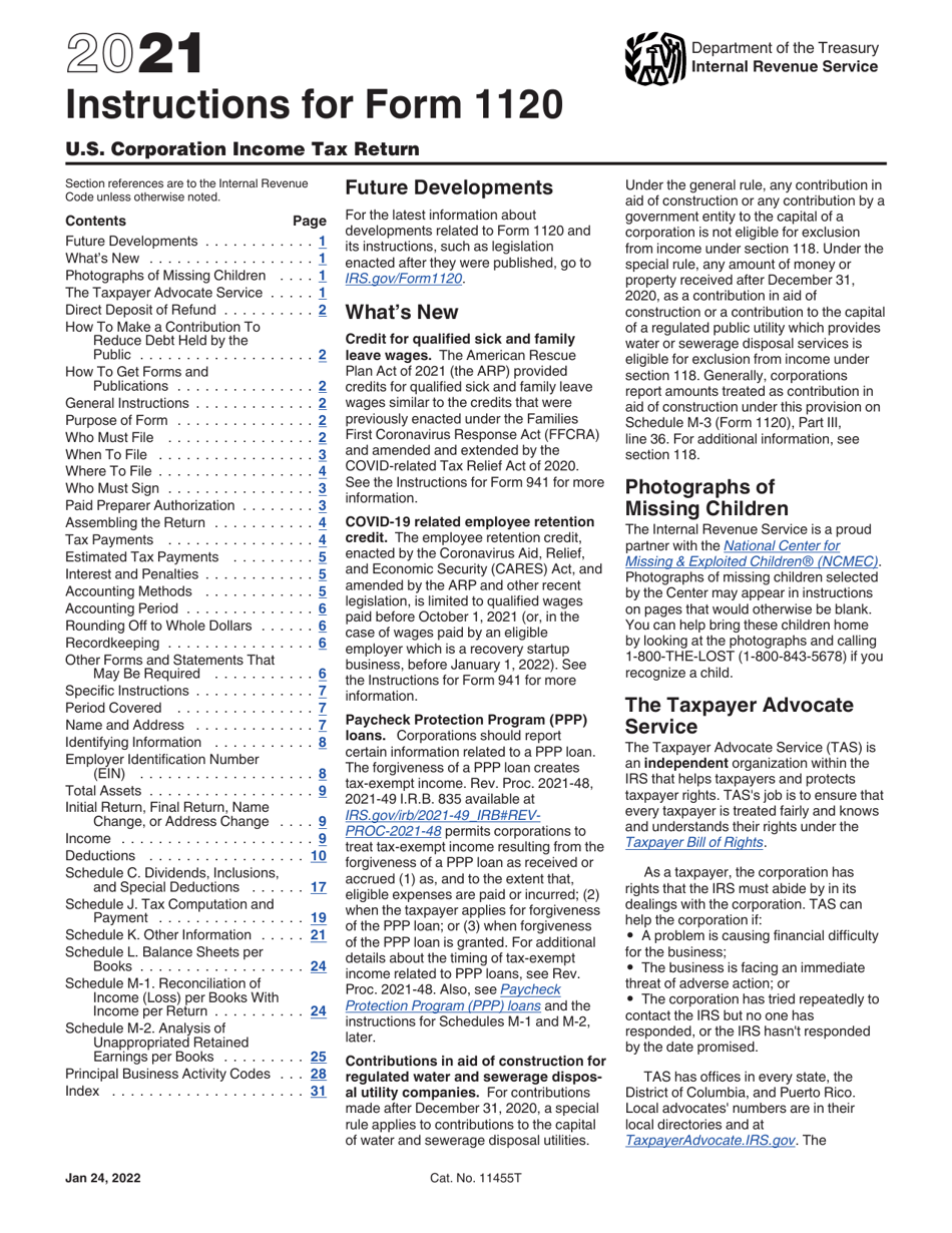 Download Instructions for IRS Form 1120 U.S. Corporation Income Tax ...