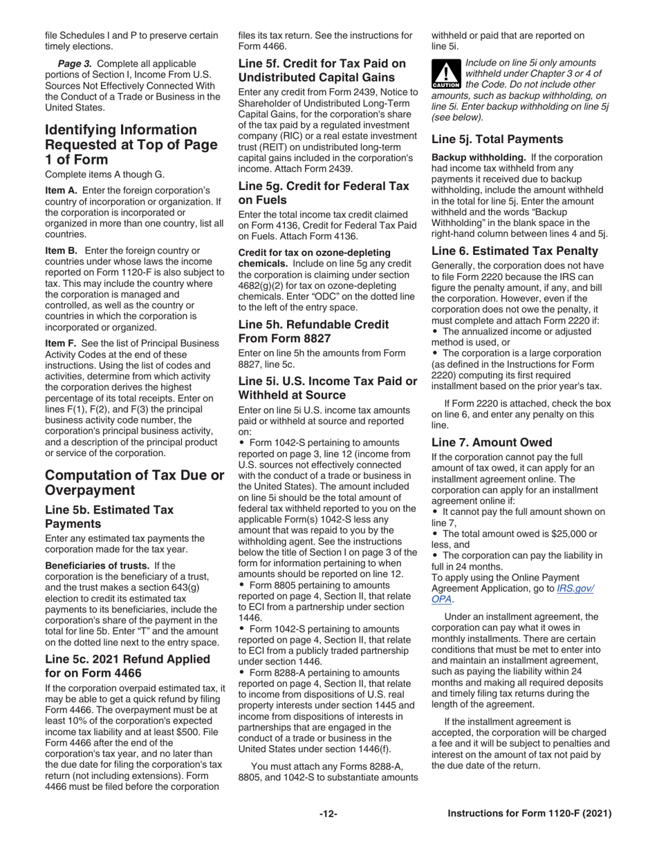 Download Instructions for IRS Form 1120-F U.S. Income Tax Return of a ...