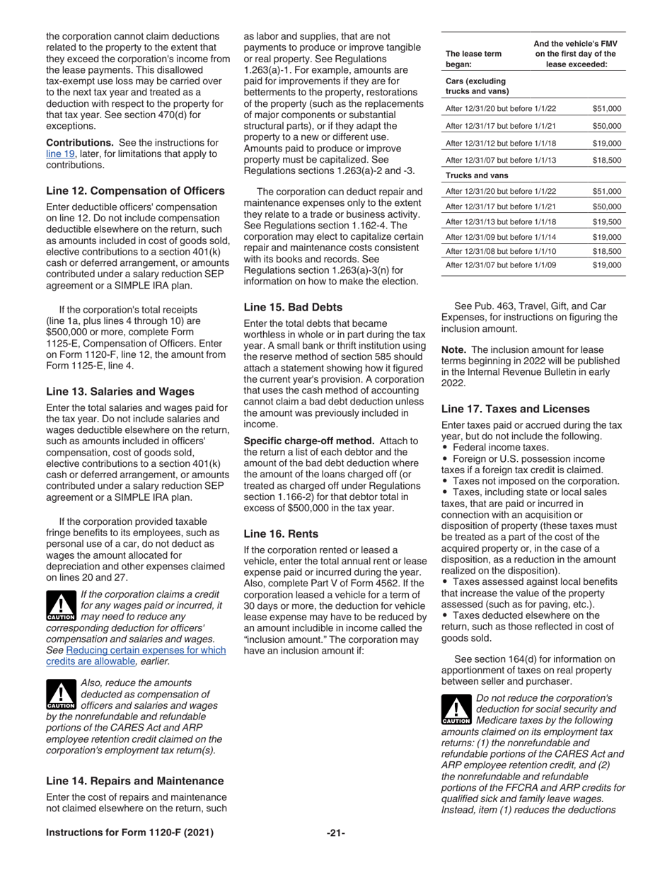 Download Instructions for IRS Form 1120-F U.S. Income Tax Return of a ...