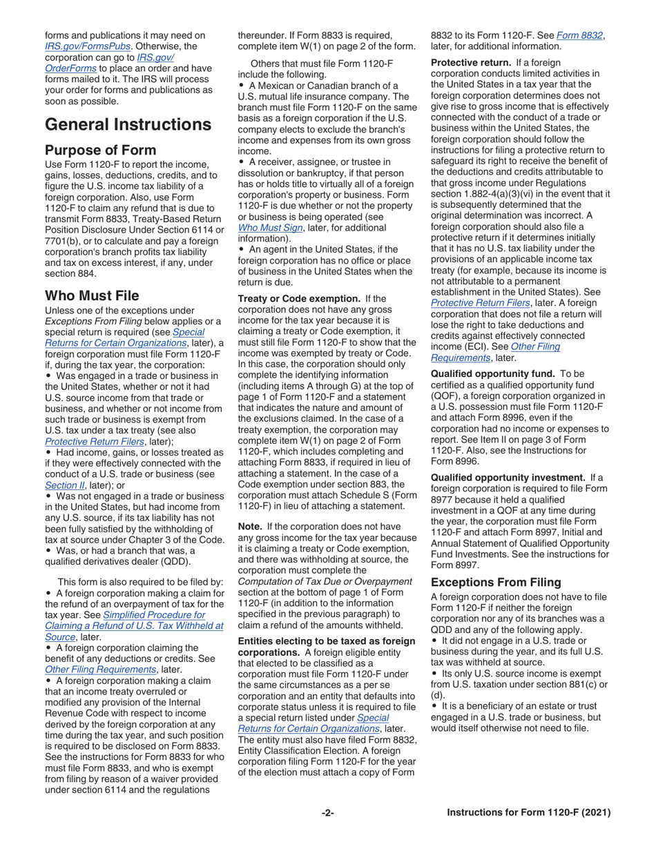 Download Instructions for IRS Form 1120-F U.S. Income Tax Return of a ...