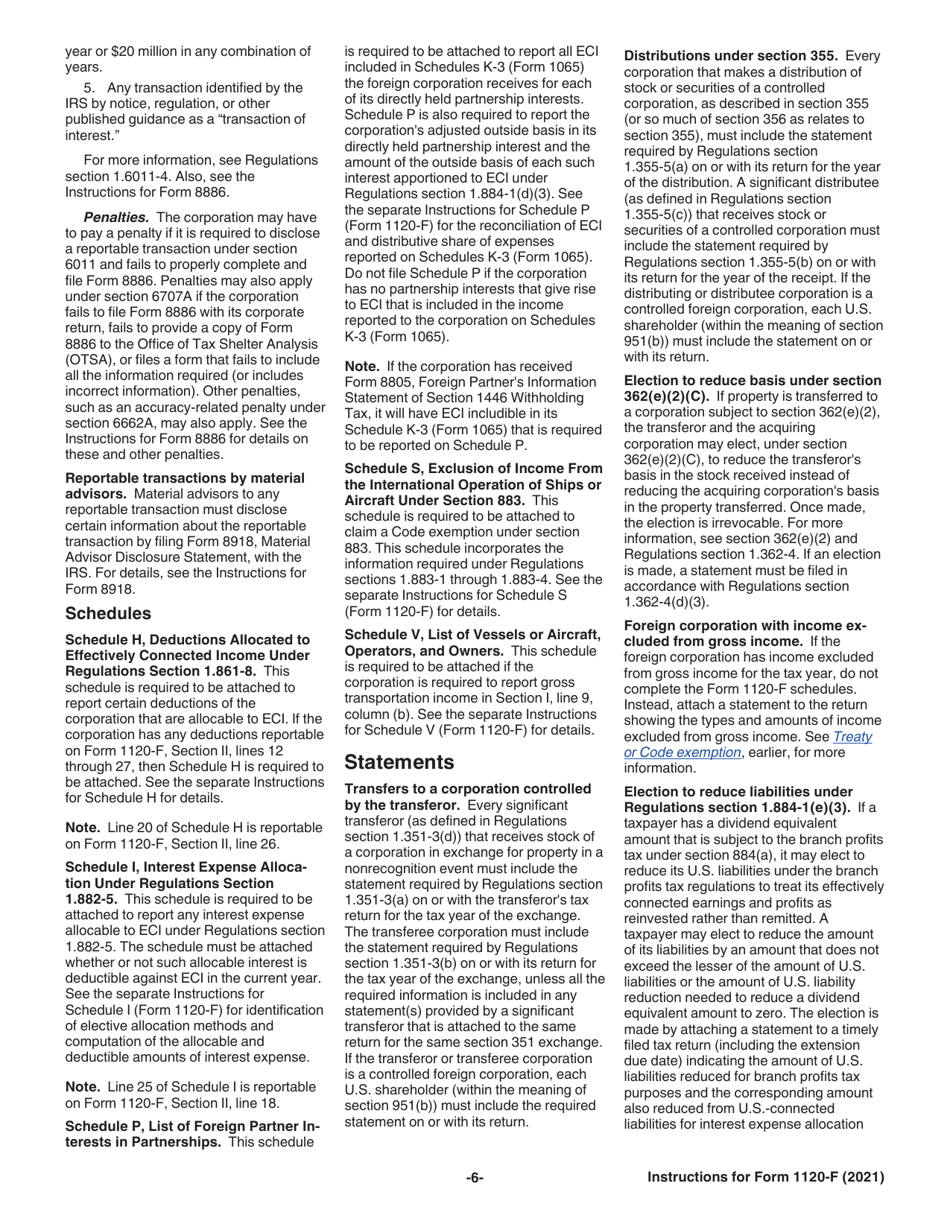 Download Instructions for IRS Form 1120-F U.S. Income Tax Return of a ...