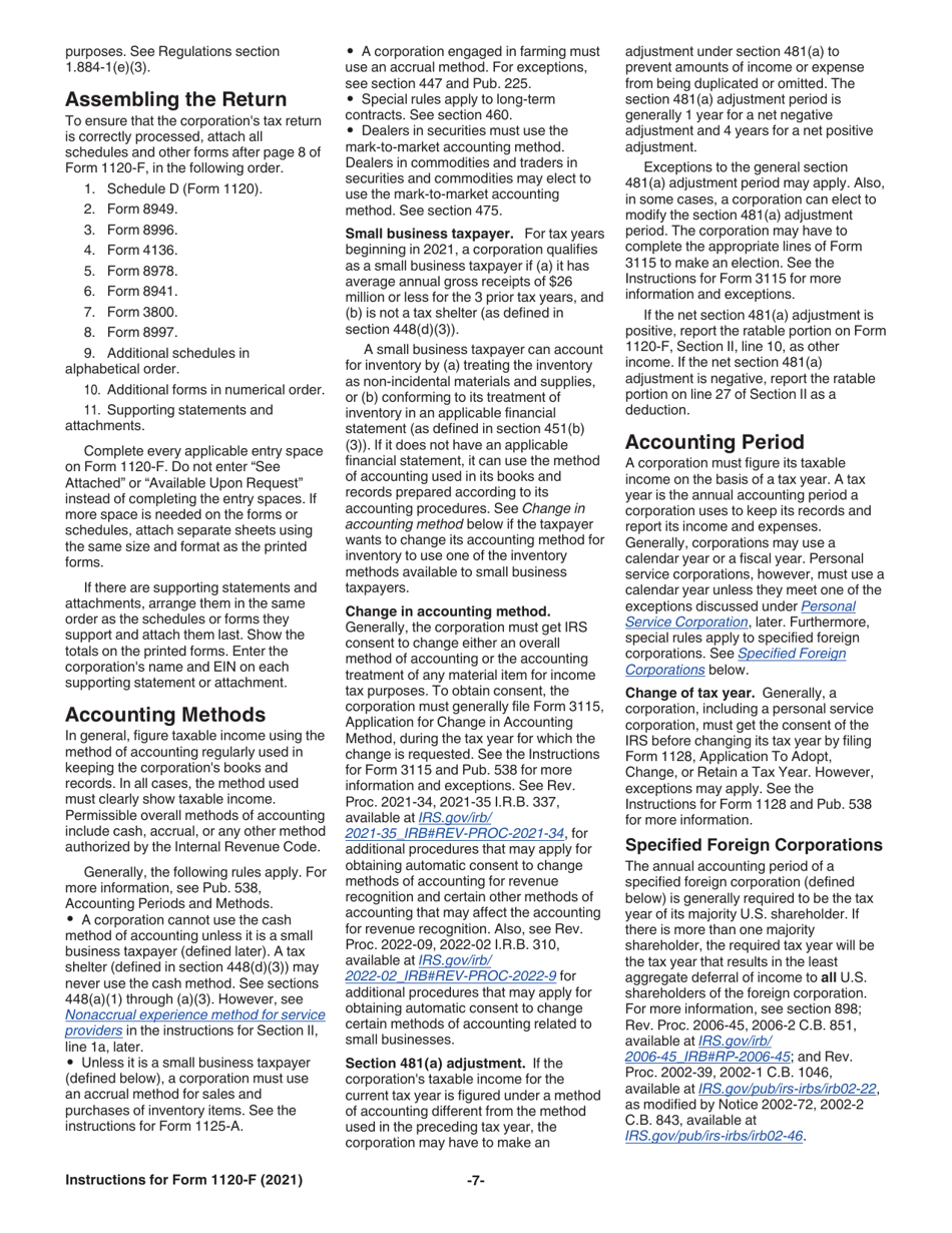 Download Instructions for IRS Form 1120-F U.S. Income Tax Return of a ...