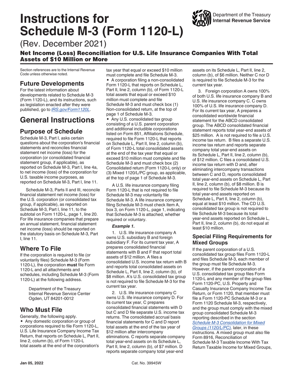 Download Instructions for IRS Form 1120-L Schedule M-3 Net Income (Loss ...