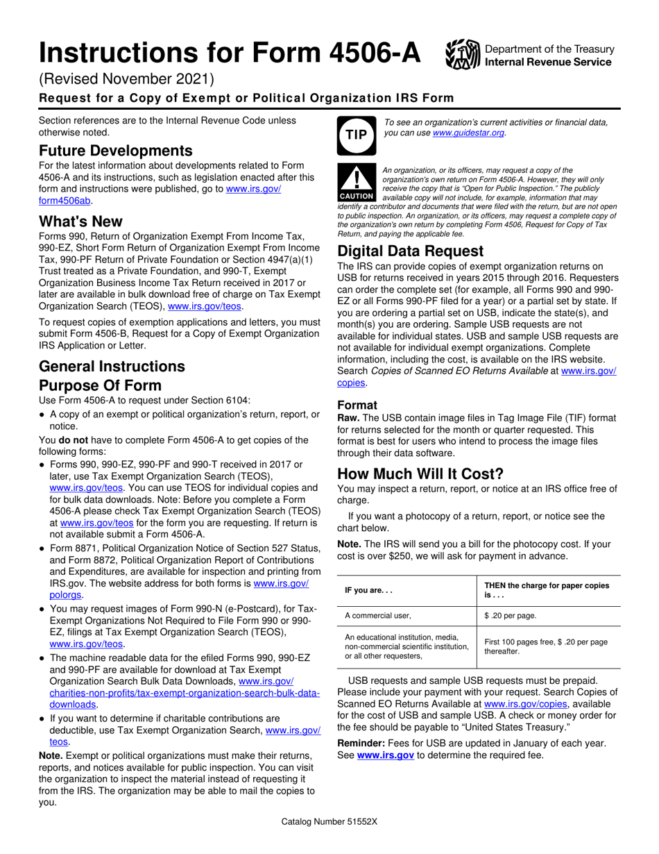 Download Instructions for IRS Form 4506-A Request for a Copy of Exempt ...