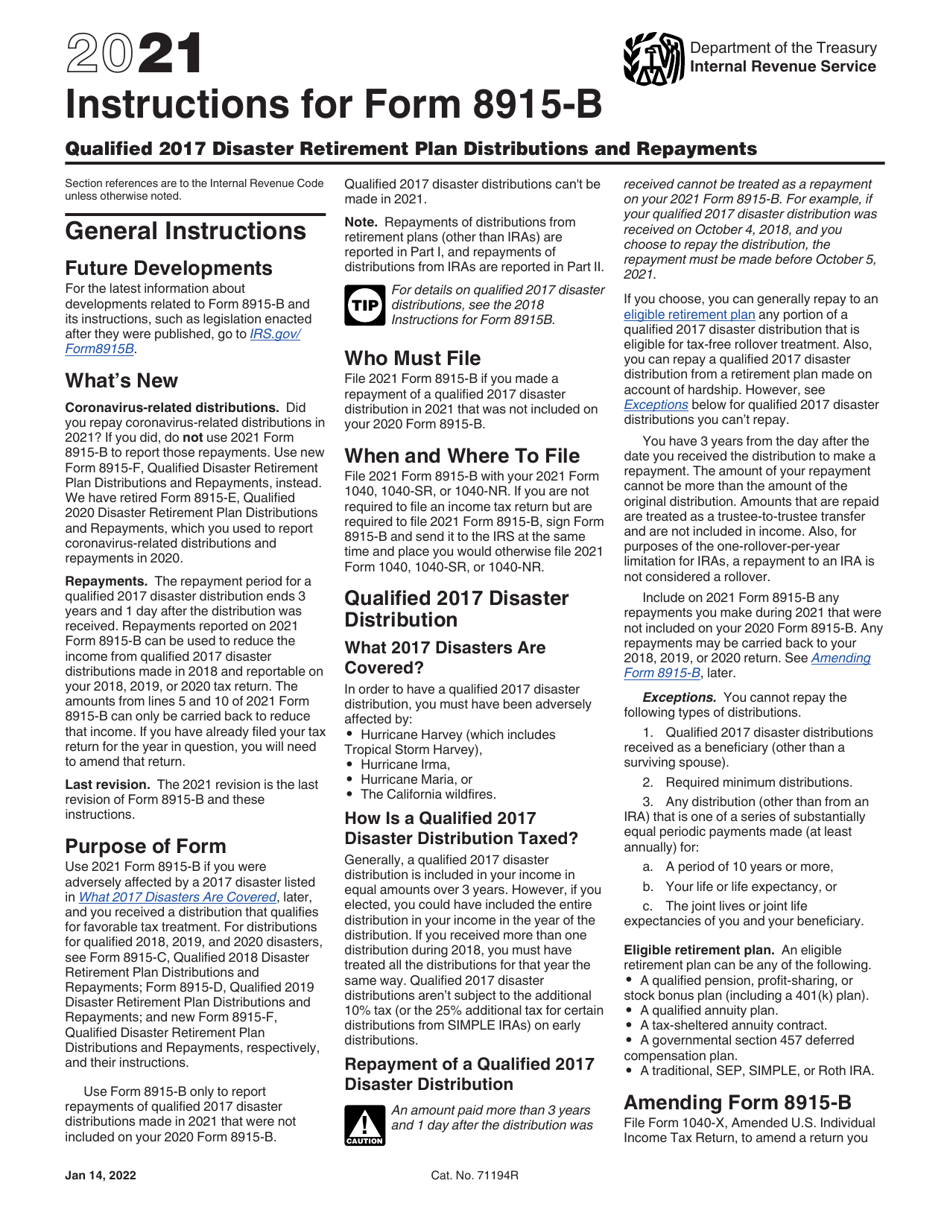 Download Instructions for IRS Form 8915-B Qualified 2017 Disaster ...