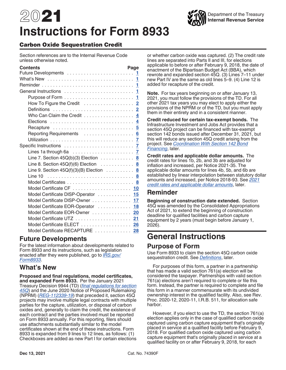 Download Instructions for IRS Form 8933 Carbon Oxide Sequestration ...