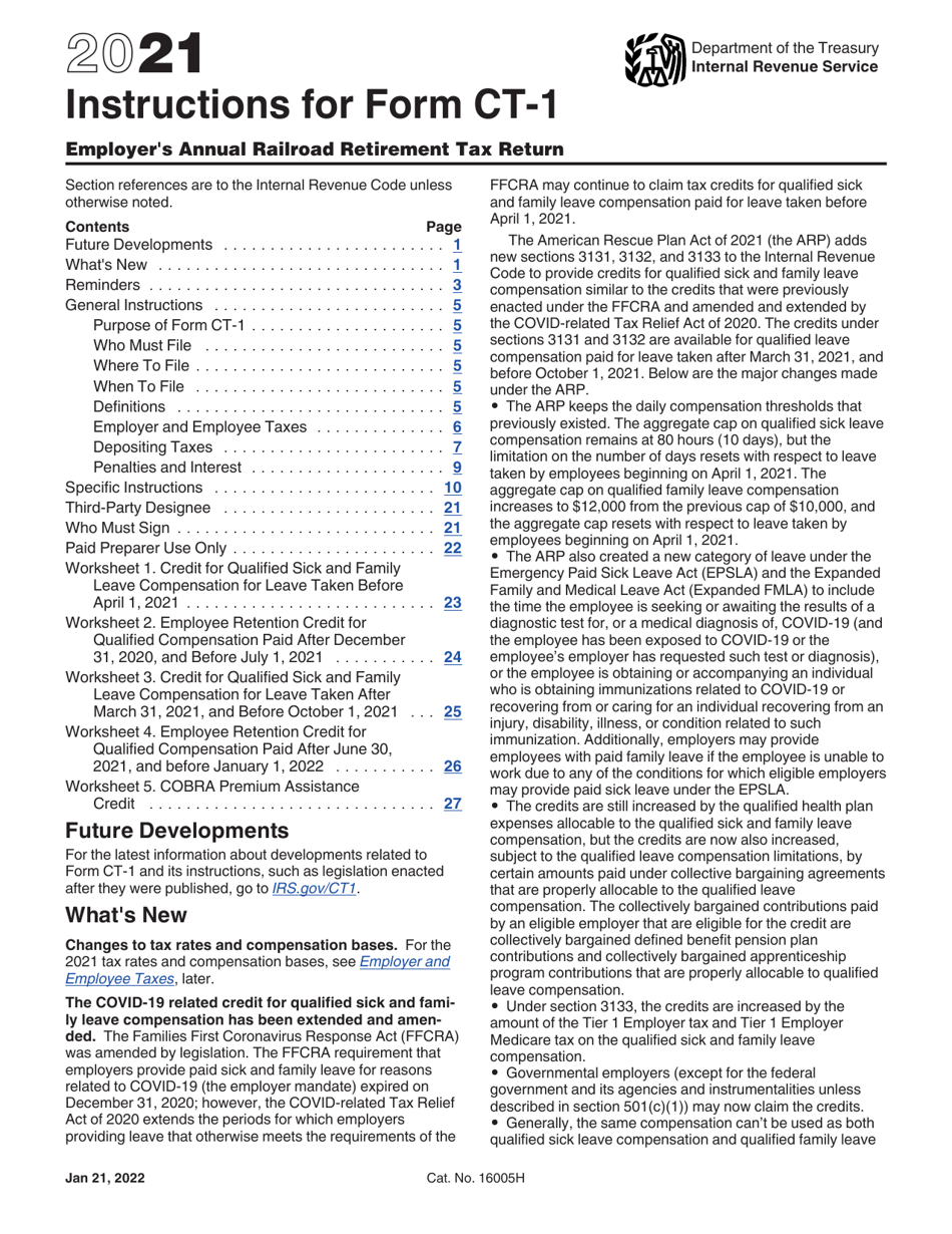 Download Instructions for IRS Form CT-1 Employer's Annual Railroad ...