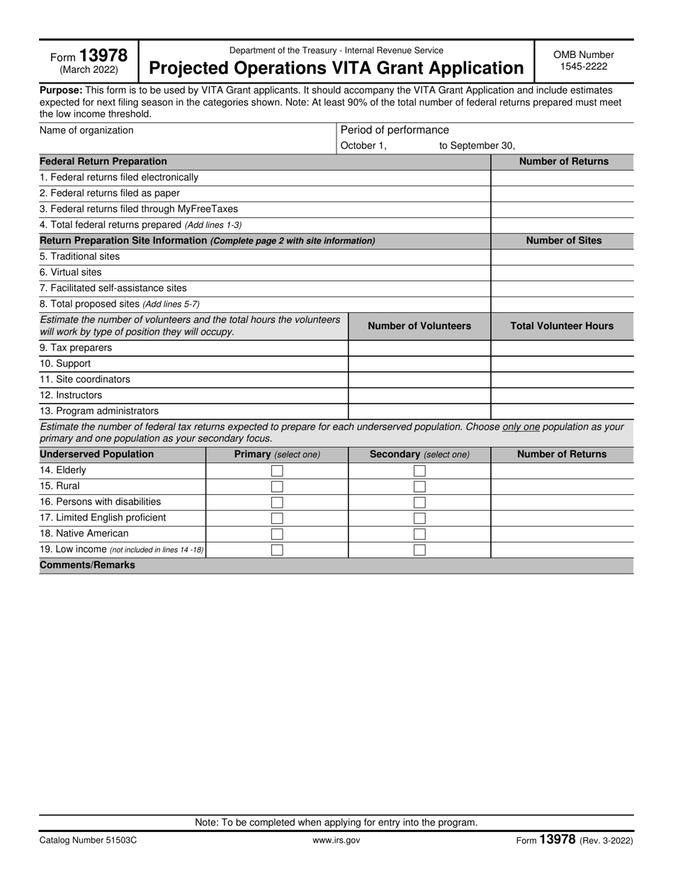 IRS Form 13978 Download Fillable PDF or Fill Online Projected ...