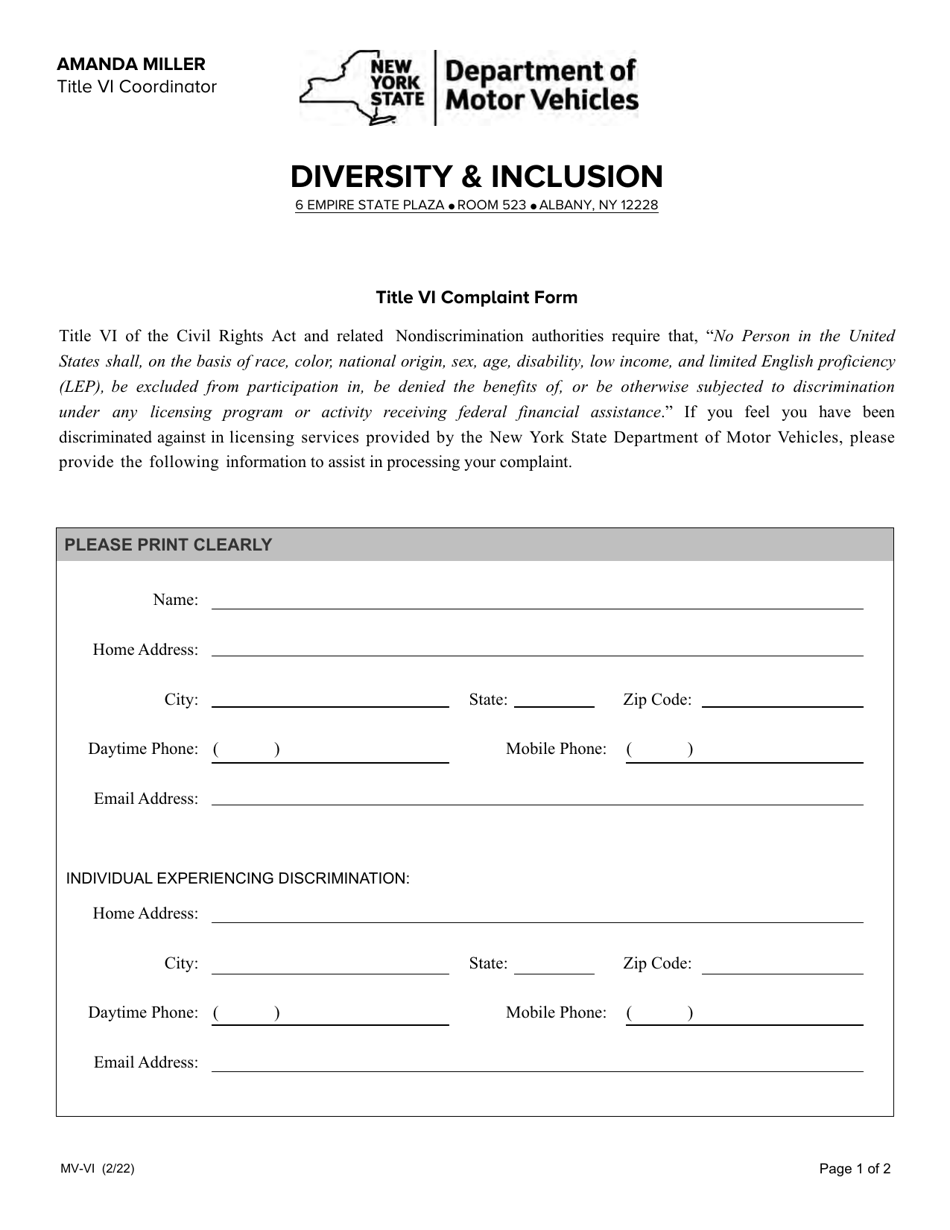 Form MV-VI - Fill Out, Sign Online and Download Fillable PDF, New York ...