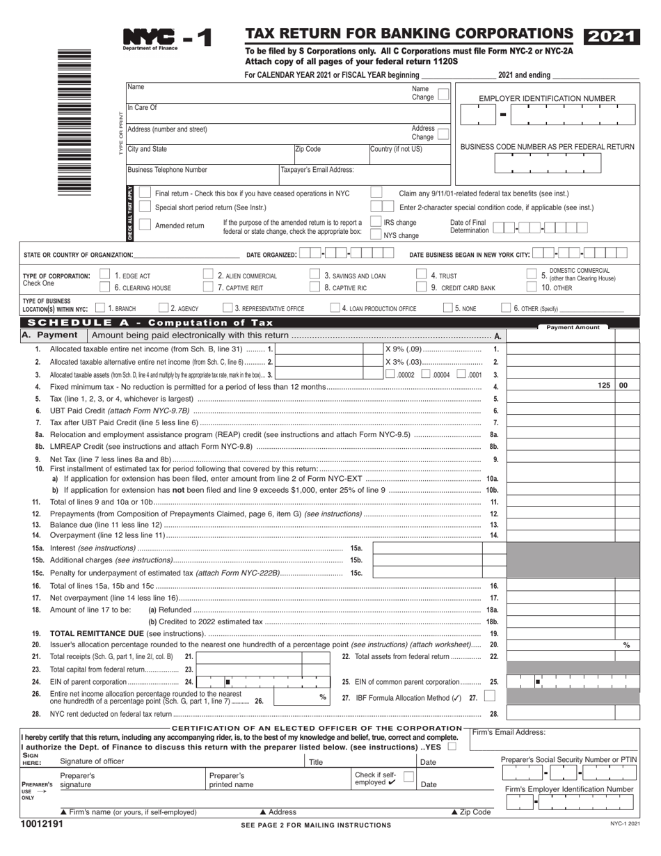 Form NYC-1 - 2021 - Fill Out, Sign Online and Download Printable PDF ...