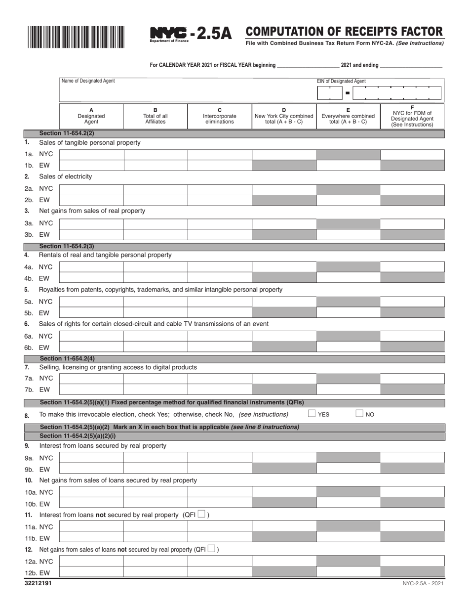 Form NYC-2.5A - Fill Out, Sign Online and Download Printable PDF, New ...