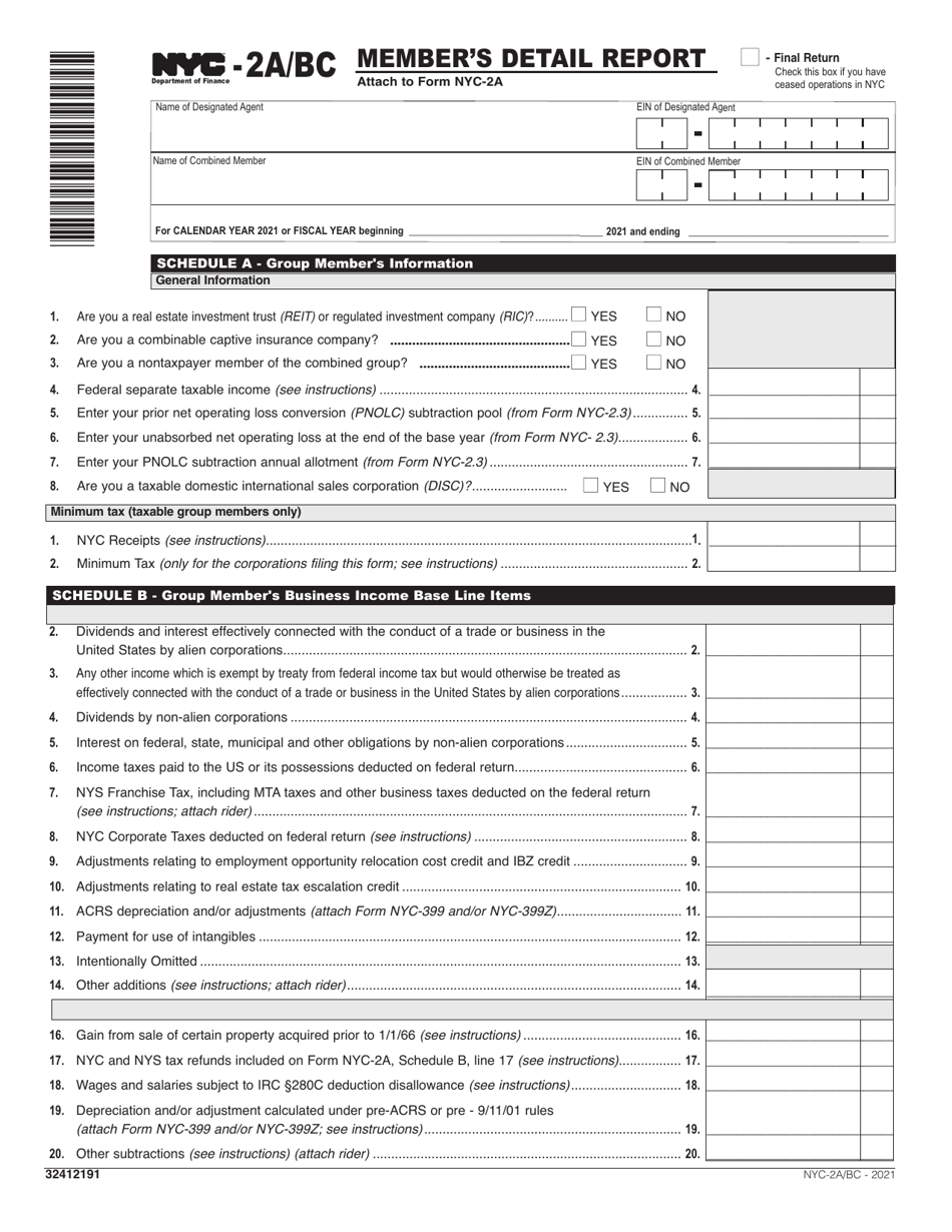 Form NYC-2A/BC - Fill Out, Sign Online and Download Printable PDF, New ...