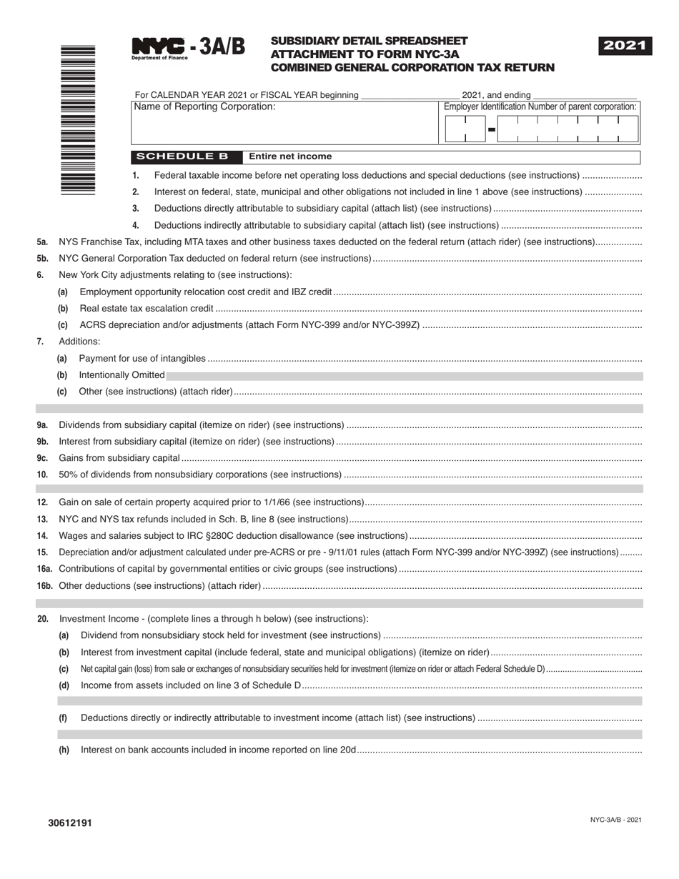 Form NYC-3A/B - 2021 - Fill Out, Sign Online and Download Printable PDF ...