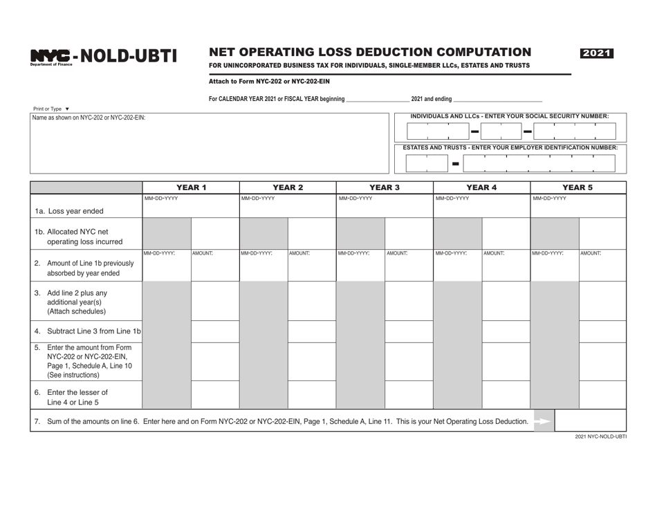 Form NYC-NOLD-UBTI - 2021 - Fill Out, Sign Online and Download ...