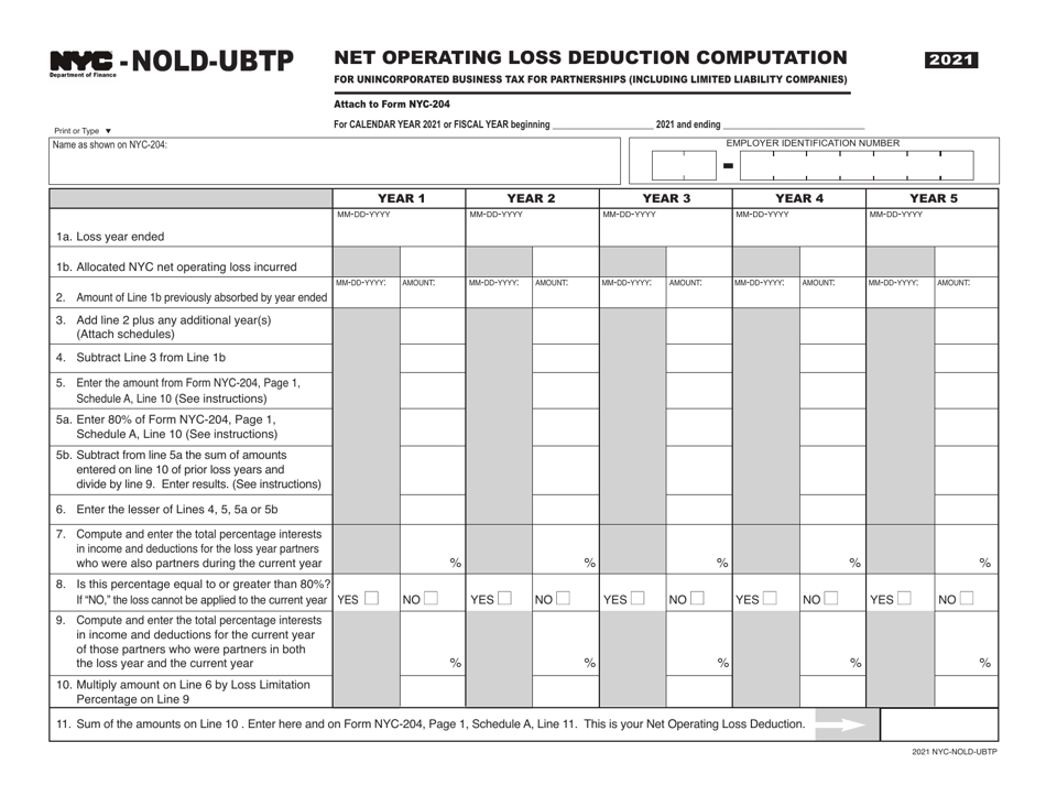 Form NYC-NOLD-UBTP - 2021 - Fill Out, Sign Online and Download ...