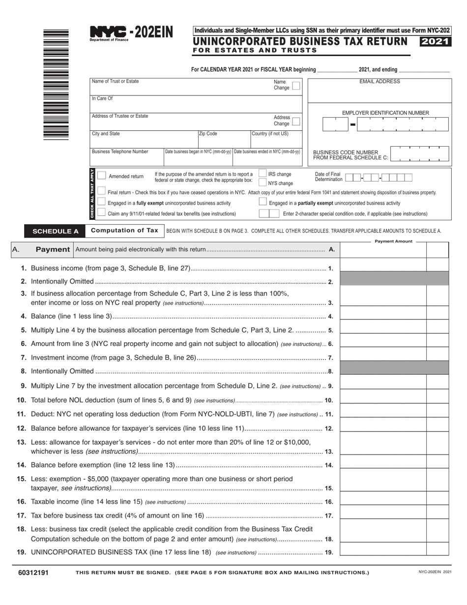 Form NYC-202EIN - 2021 - Fill Out, Sign Online and Download Printable ...