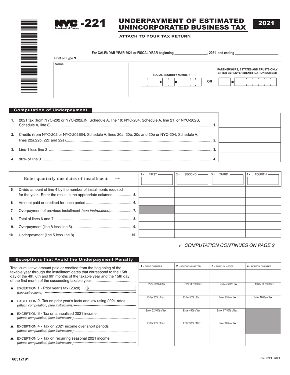 Form NYC-221 - 2021 - Fill Out, Sign Online and Download Printable PDF ...