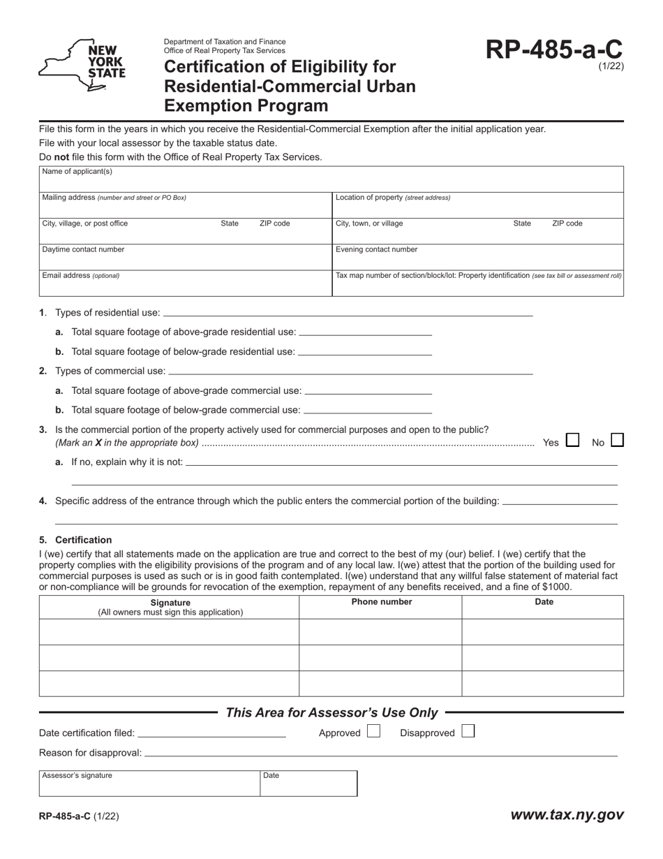 Form RP-485-A-C - Fill Out, Sign Online and Download Fillable PDF, New ...