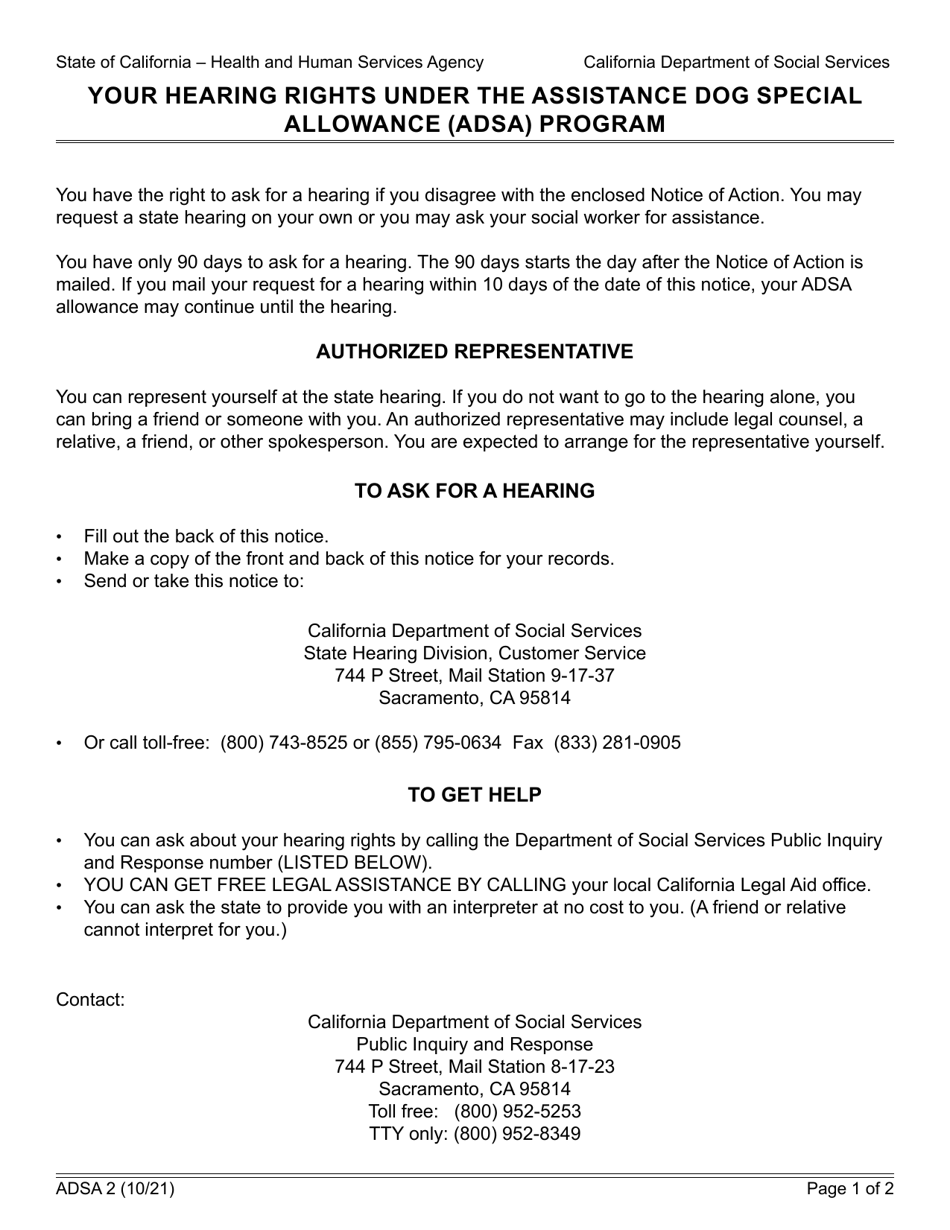 Form ADSA2 - Fill Out, Sign Online and Download Fillable PDF ...