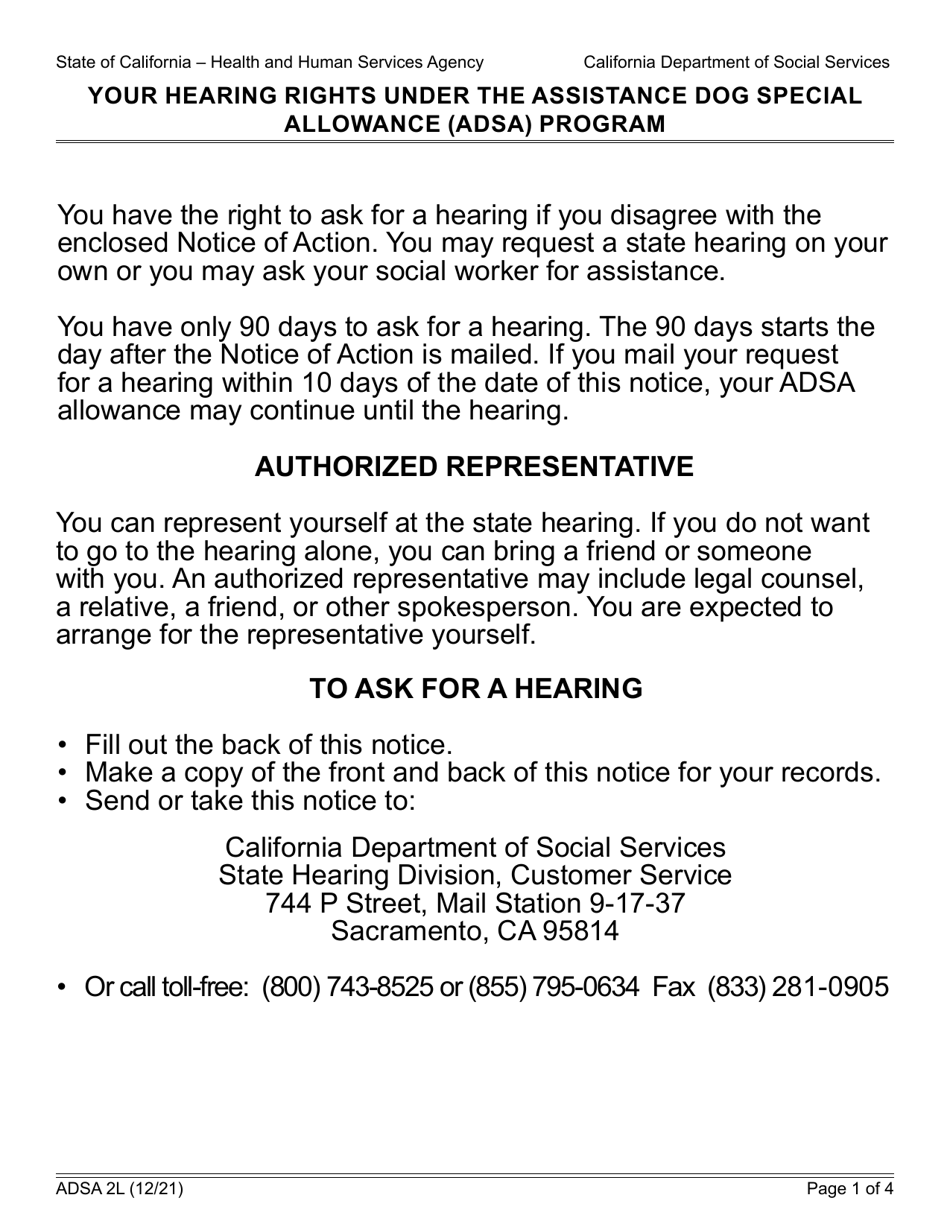 Form ADSA2L - Fill Out, Sign Online and Download Fillable PDF ...