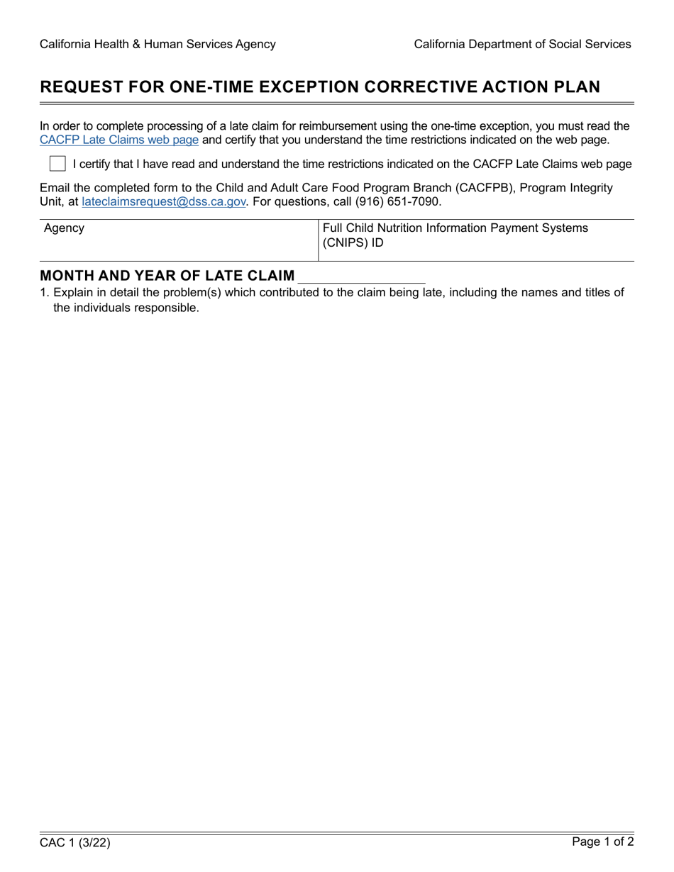 Form CAC1 - Fill Out, Sign Online and Download Fillable PDF, California ...