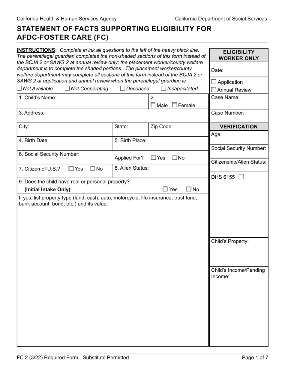 Form FC2 Download Fillable PDF or Fill Online Statement of Facts ...