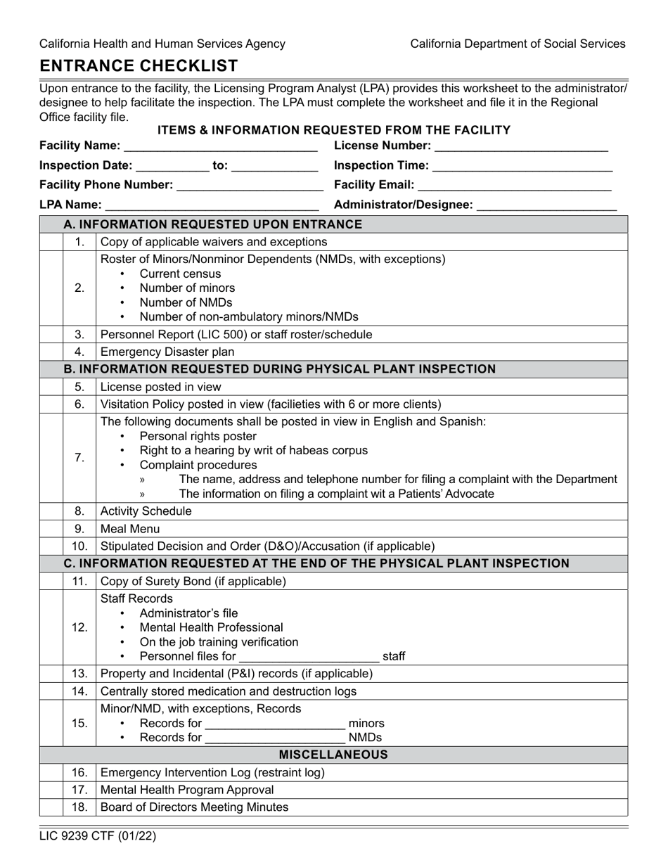 Form LIC9239 CTF - Fill Out, Sign Online and Download Fillable PDF ...