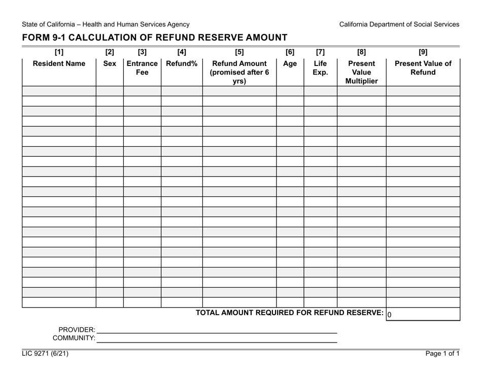 Form 9-1 (LIC9271) - Fill Out, Sign Online and Download Fillable PDF ...