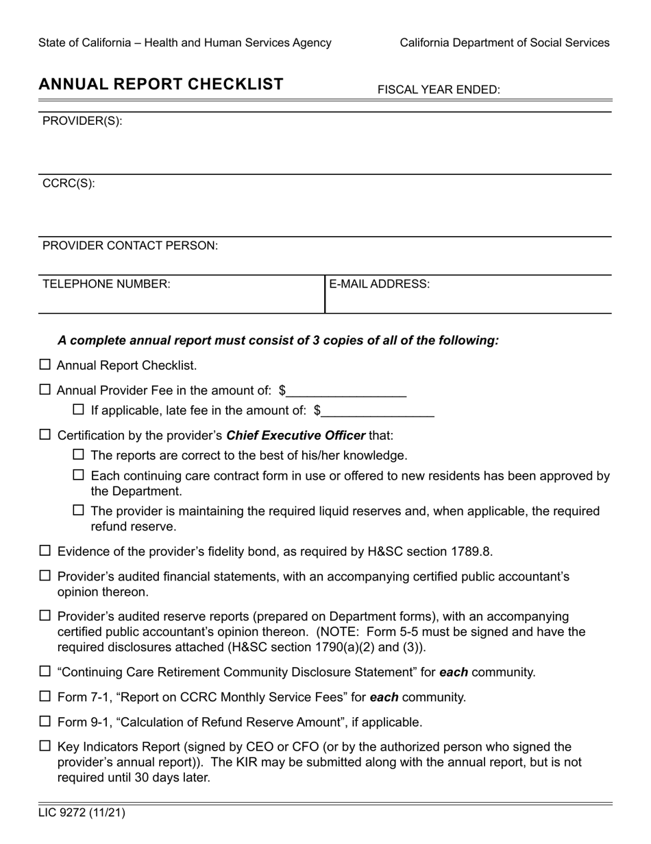 Form LIC9272 - Fill Out, Sign Online and Download Fillable PDF ...