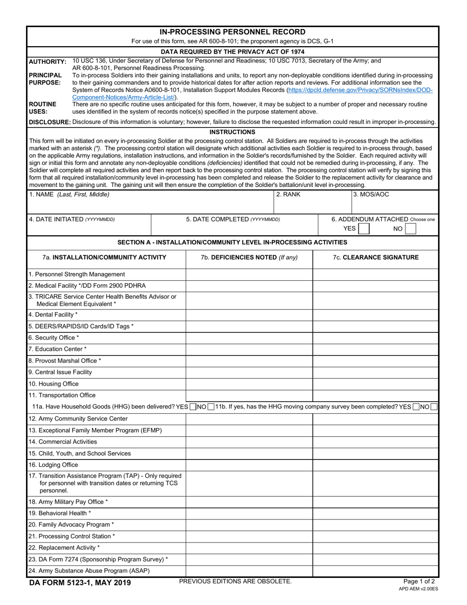 Da Form 5123 Printable - Printable Forms Free Online