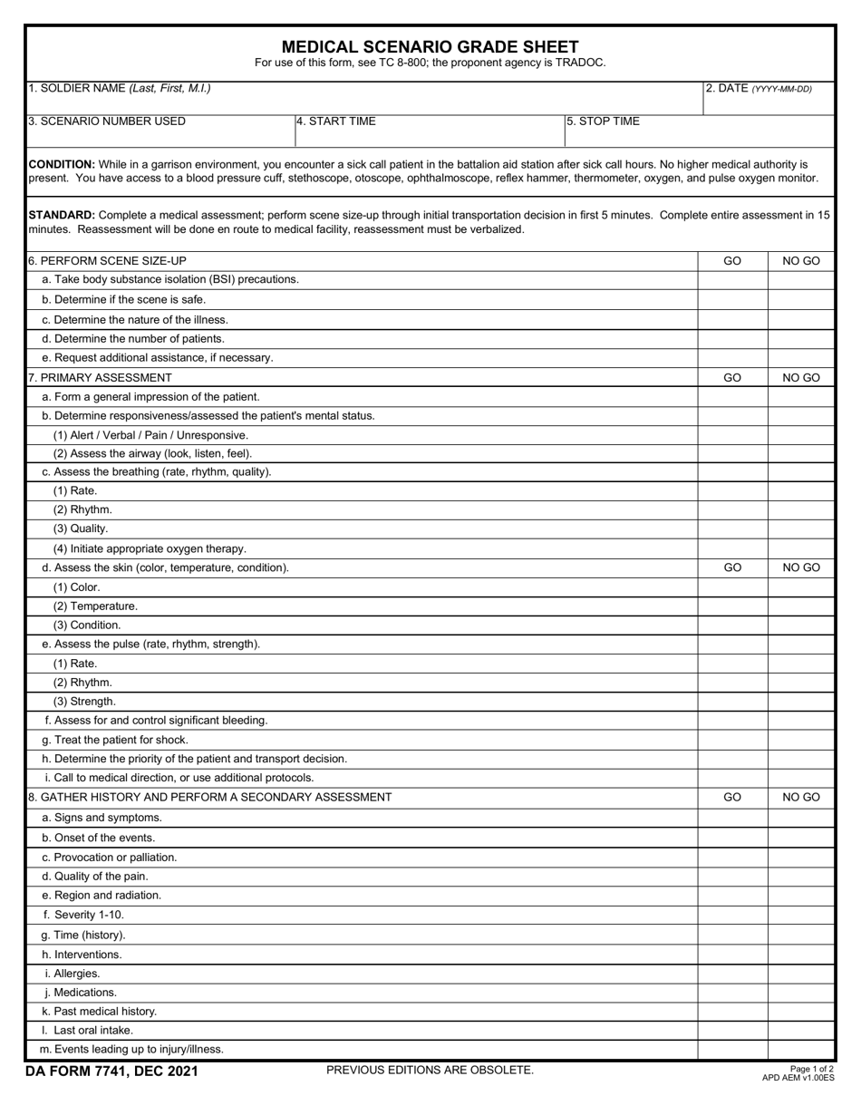 DA Form 7741 Download Fillable PDF or Fill Online Medical Scenario ...