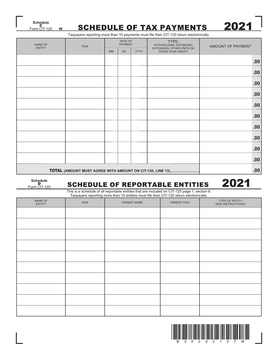 Form CIT-120 Schedule C - 2021 - Fill Out, Sign Online and Download ...