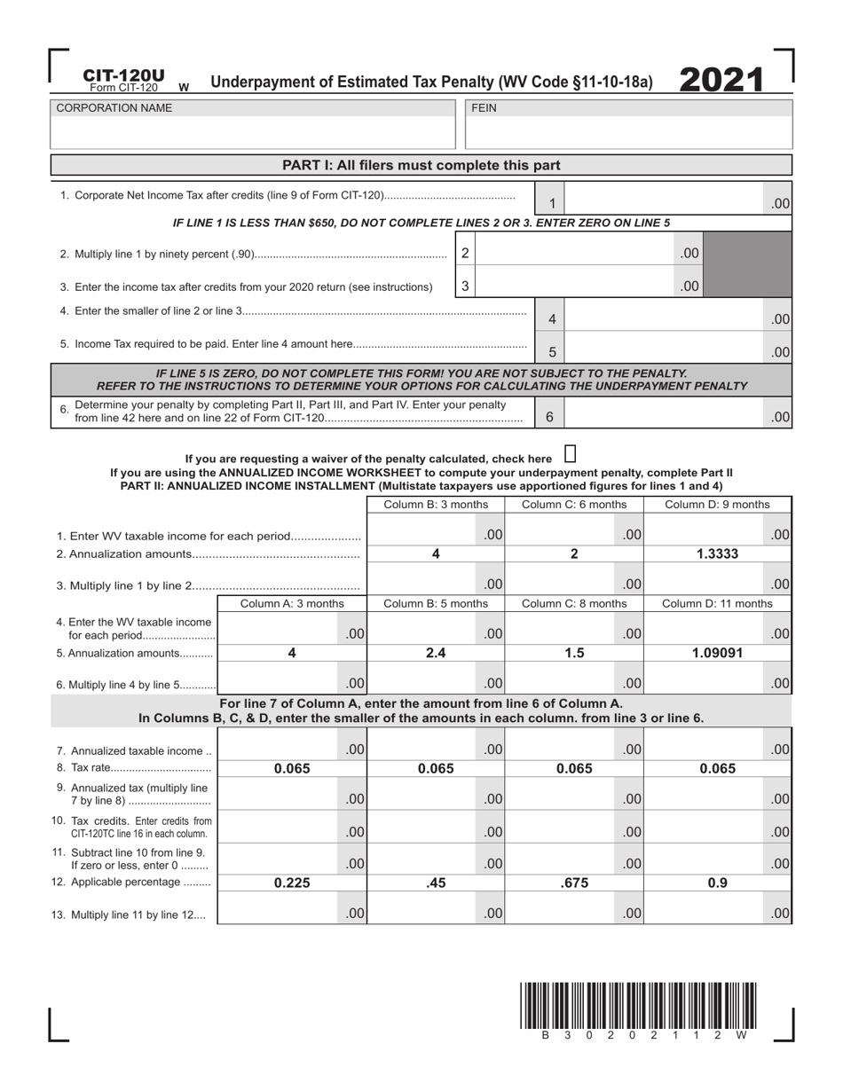 Form CIT-120U - 2021 - Fill Out, Sign Online and Download Printable PDF ...
