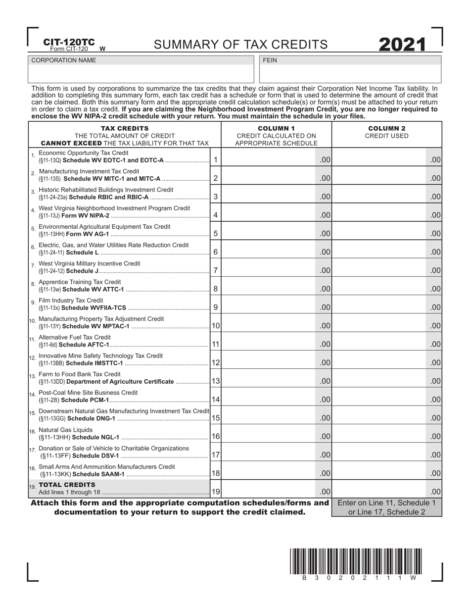 Form CIT-120TC - 2021 - Fill Out, Sign Online and Download Printable ...