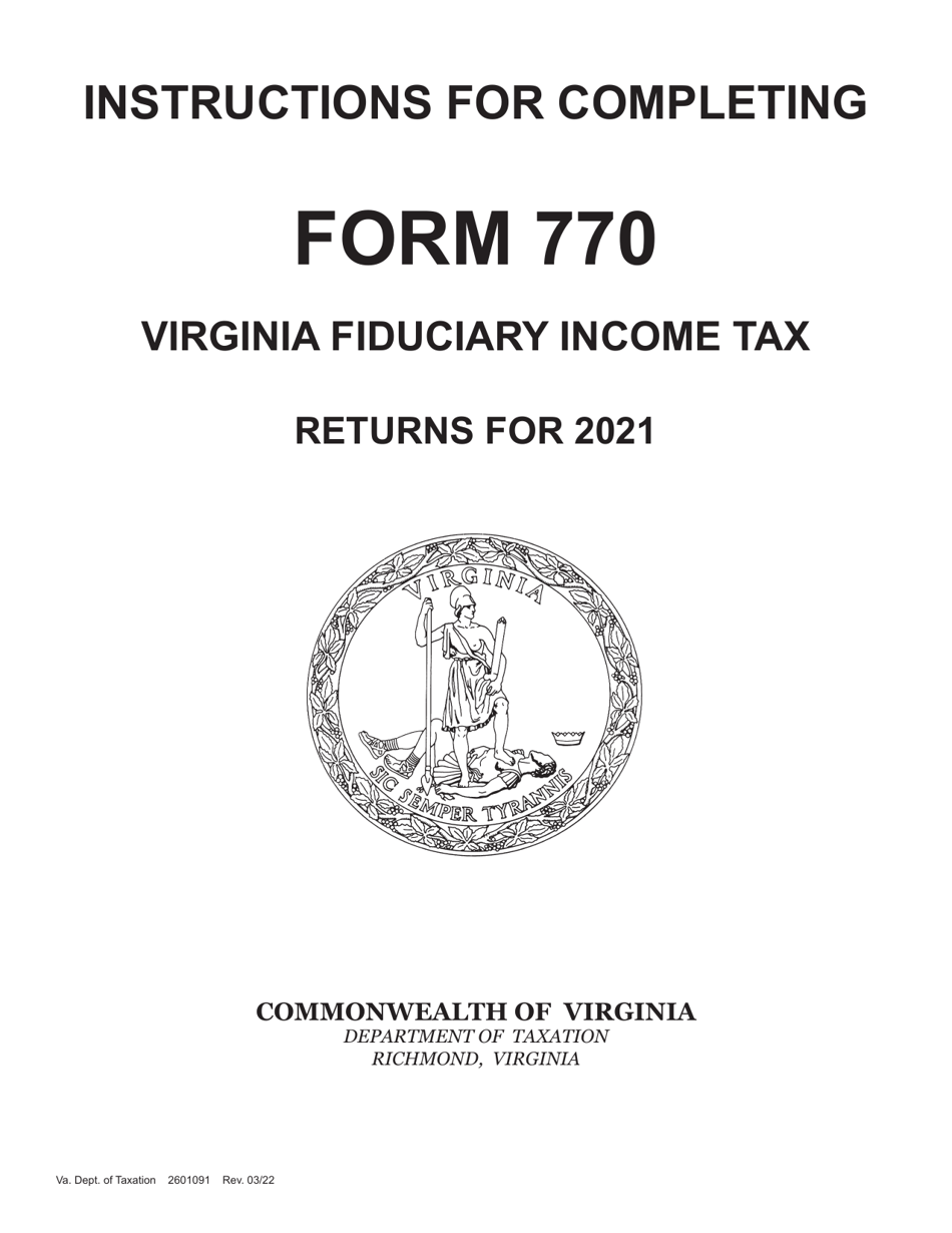 Download Instructions for Form 770 Virginia Fiduciary Income Tax Return ...