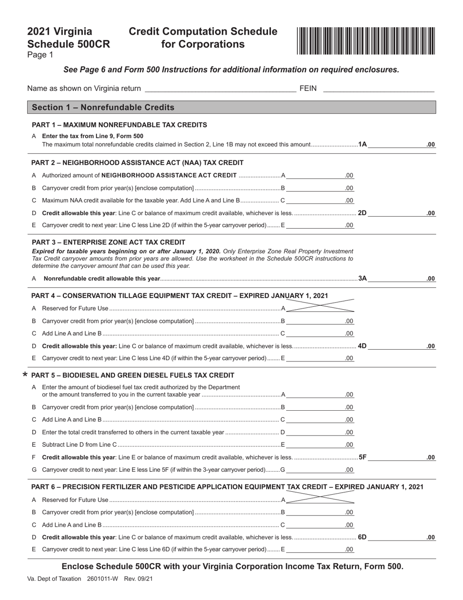 2021 Virginia Credit Computation Schedule for Corporations - Fill Out ...