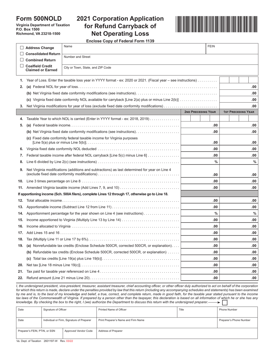 Form 500NOLD - 2021 - Fill Out, Sign Online and Download Printable PDF ...