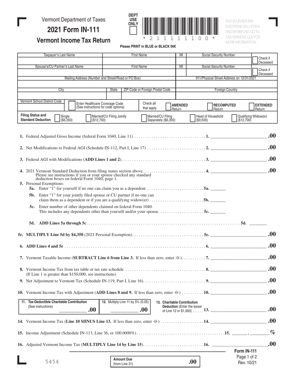 Form IN-111 - 2021 - Fill Out, Sign Online and Download Fillable PDF ...
