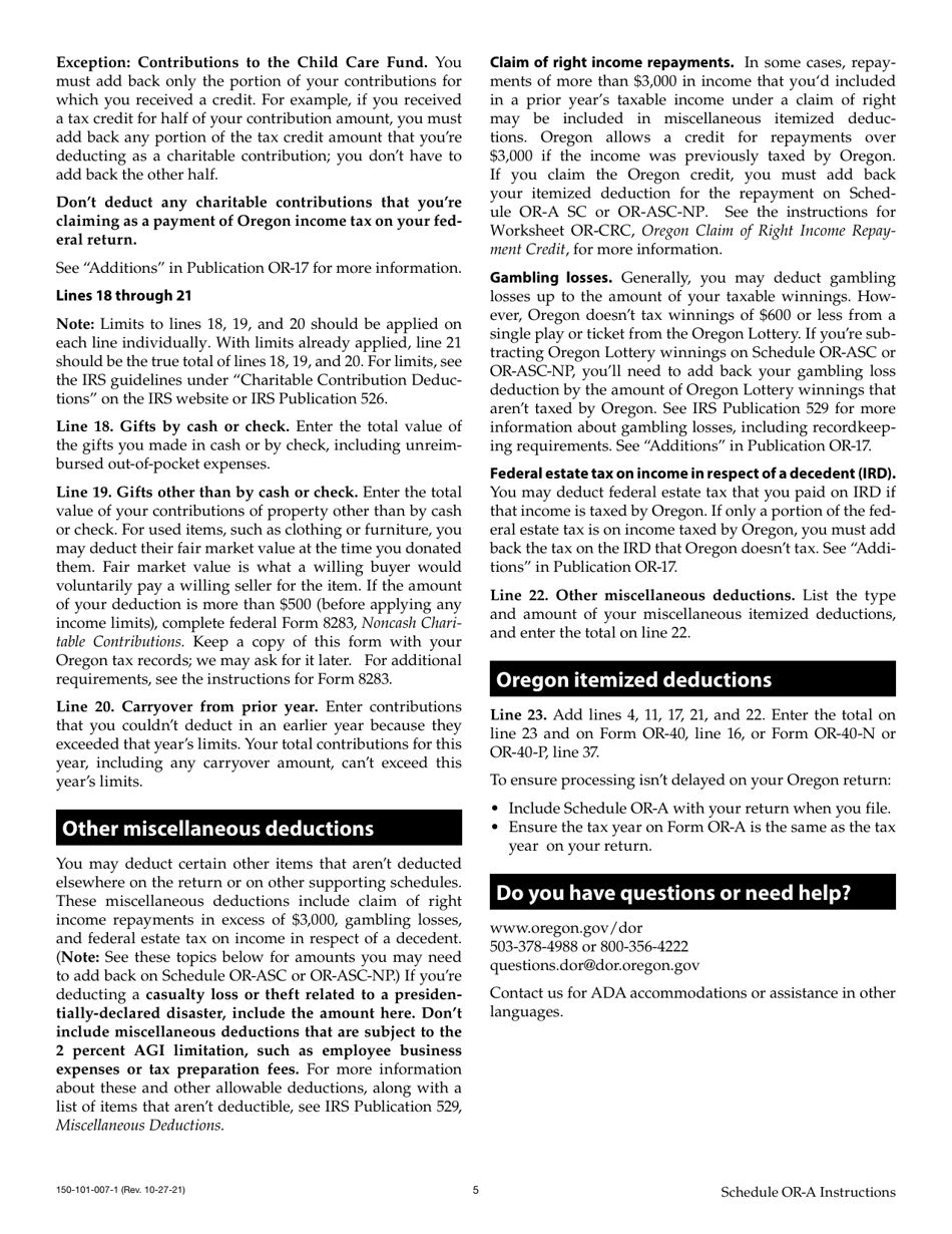 Download Instructions for Form 150-101-007 Schedule OR-A Oregon ... Download Instructions for Form 150-101-007 Schedule OR-A Oregon ...