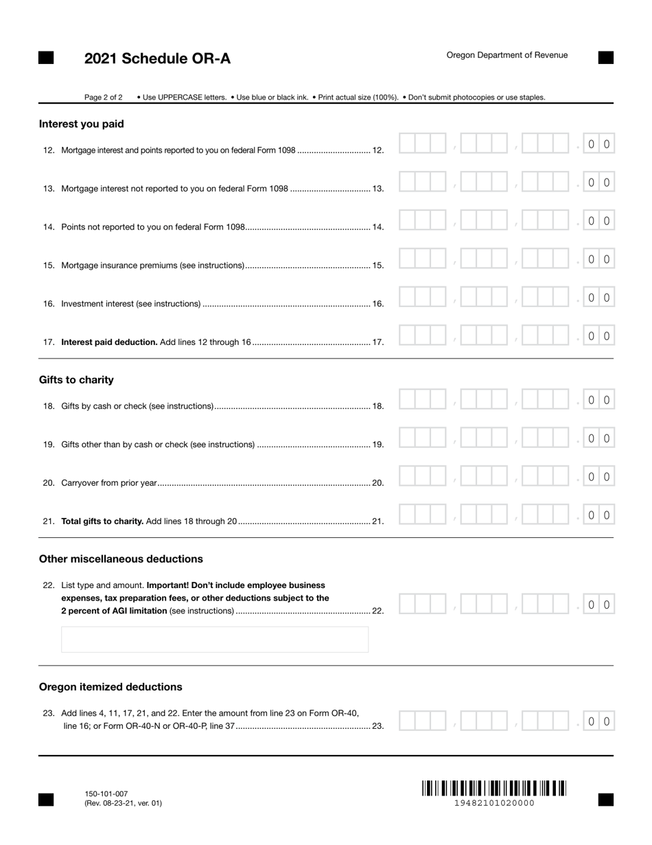 Form 150-101-007 Schedule OR-A - 2021 - Fill Out, Sign Online and ... Form 150-101-007 Schedule OR-A - 2021 - Fill Out, Sign Online and ...