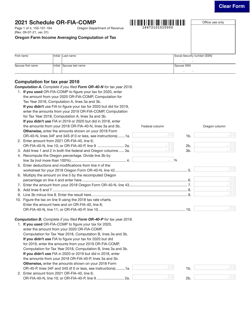 Form 150-101-164 Schedule OR-FIA-COMP - 2021 - Fill Out, Sign Online ...