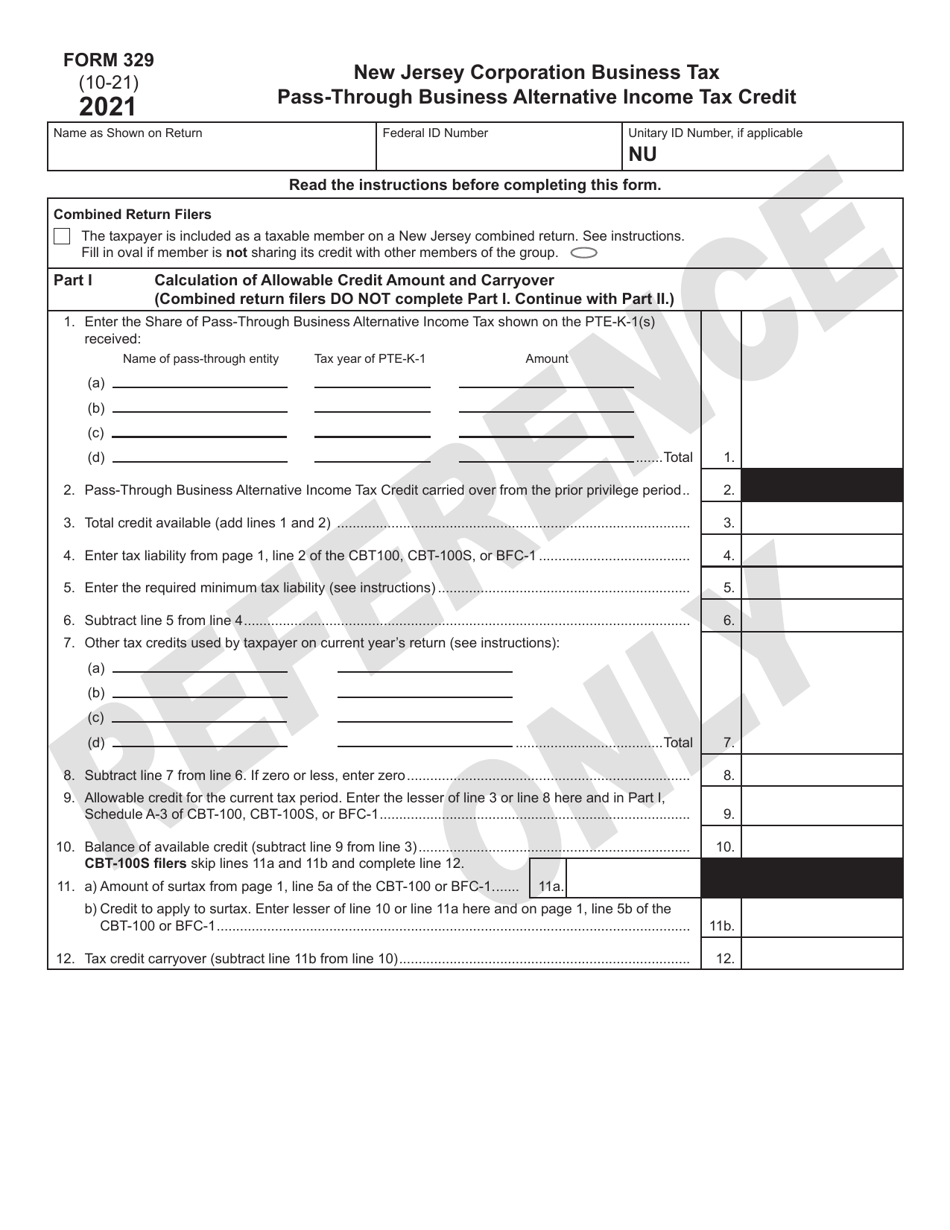 Form 329 Download Printable PDF or Fill Online Pass-Through Business ...