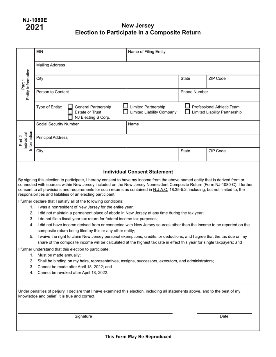 Form NJ-1080E - 2021 - Fill Out, Sign Online and Download Fillable PDF ...