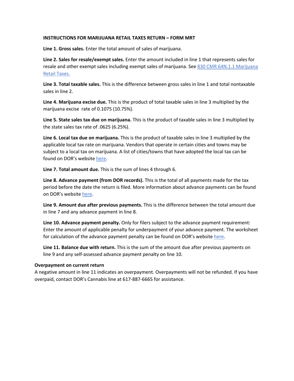 Download Instructions for Form MRT Marijuana Retail Taxes Return PDF ...