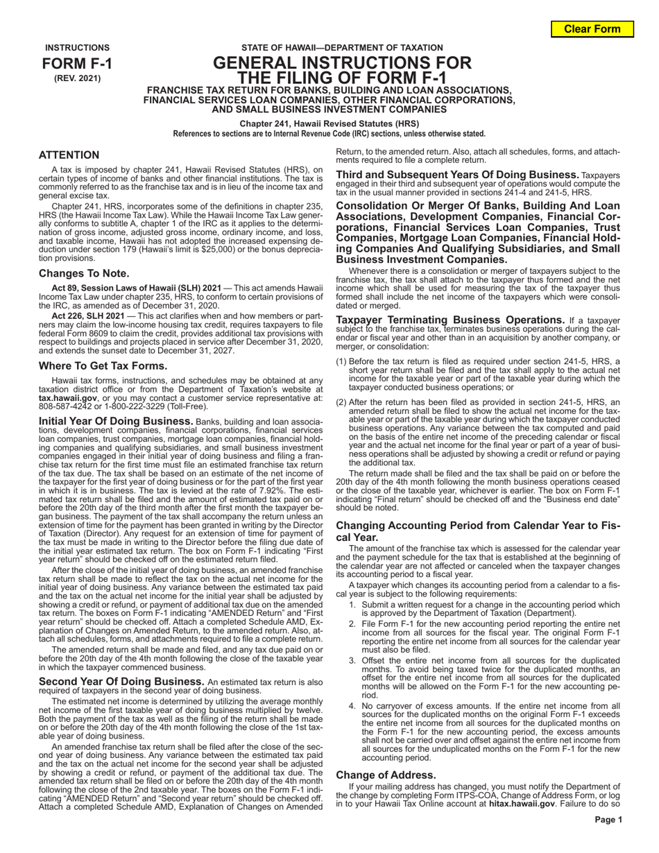 Download Instructions for Form F-1 Franchise Tax Return PDF ...