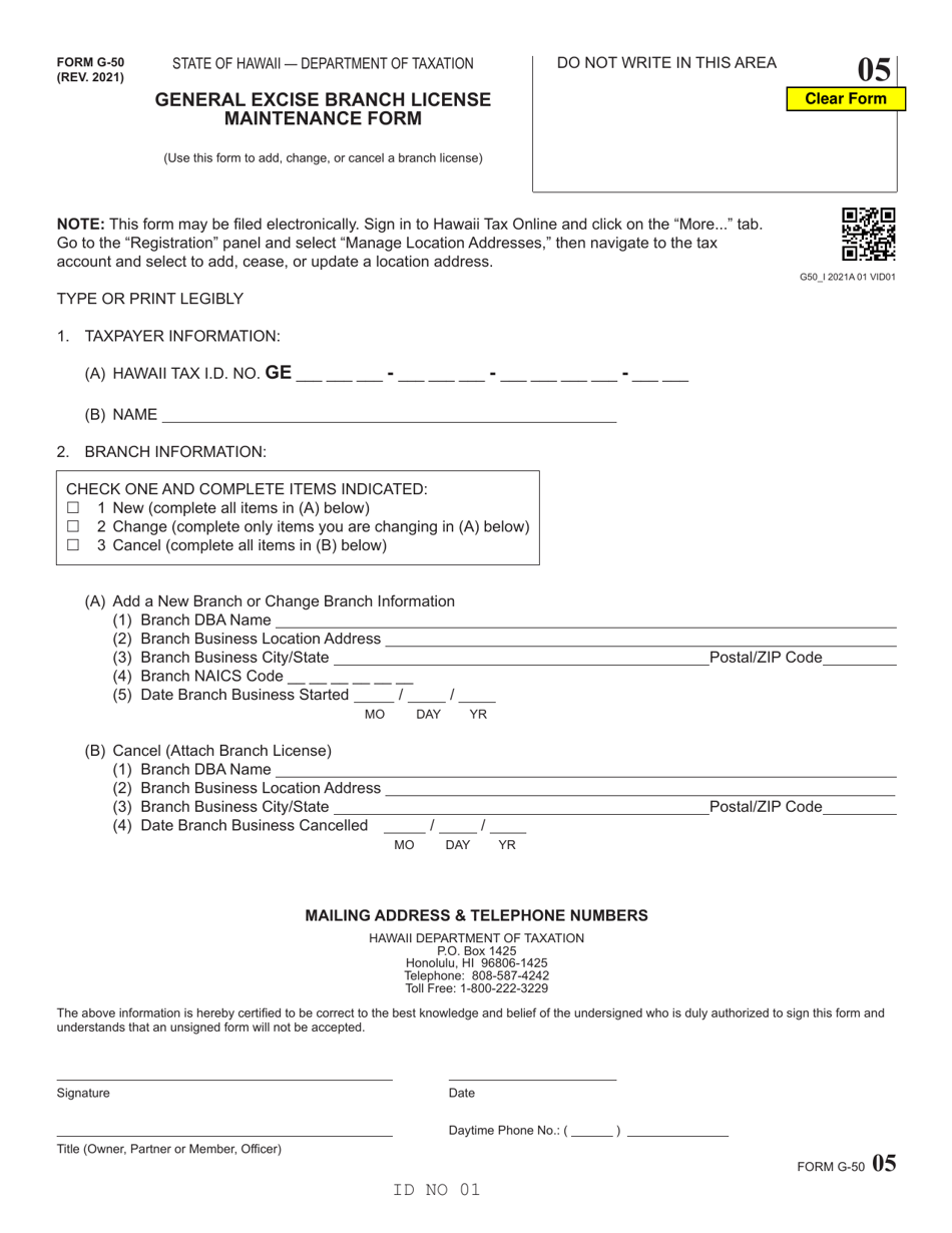 Form G-50 Download Fillable PDF or Fill Online General Excise Branch ...