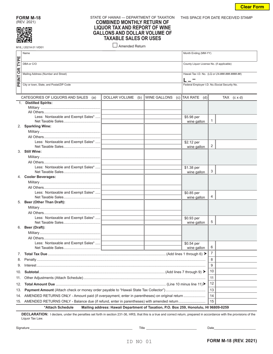 Form M-18 - Fill Out, Sign Online and Download Fillable PDF, Hawaii ...