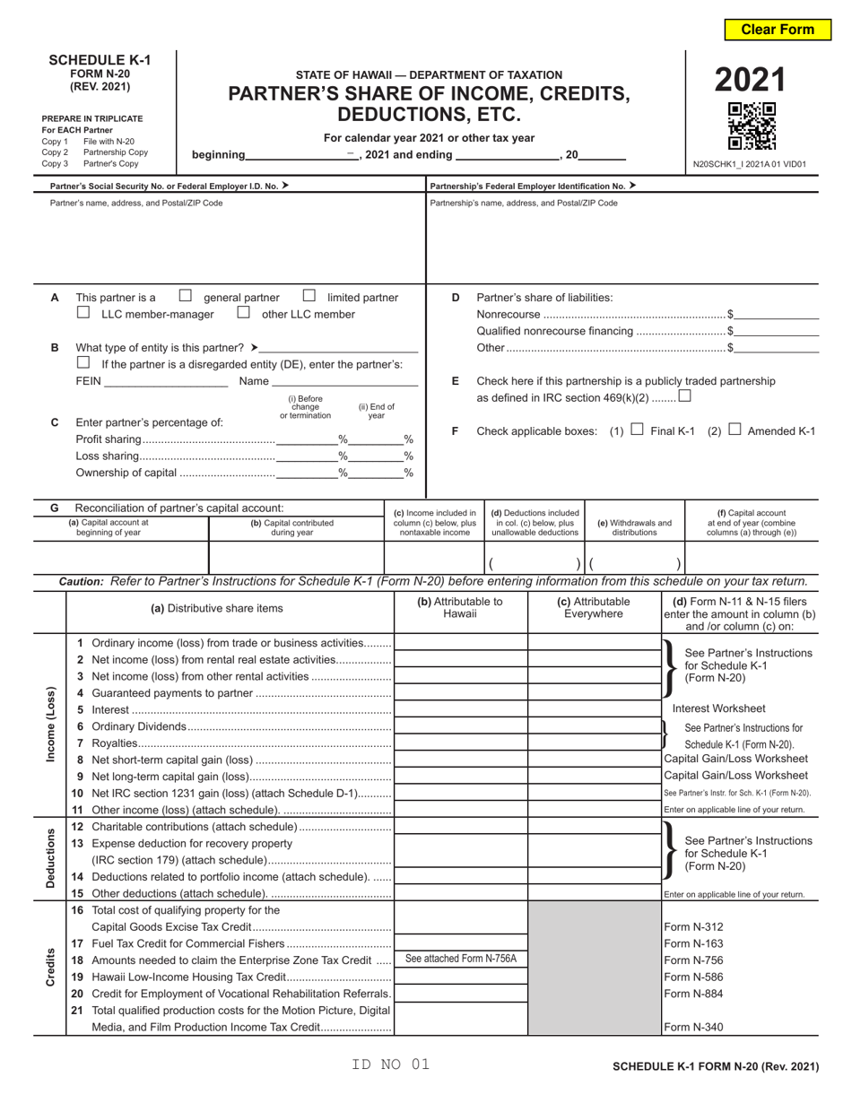 Form N-20 Schedule K-1 - 2021 - Fill Out, Sign Online and Download ...